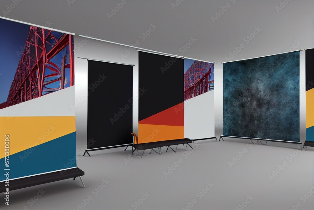 Exhibition Wall Banner Cloth Displays with two pull up banners, a table ...