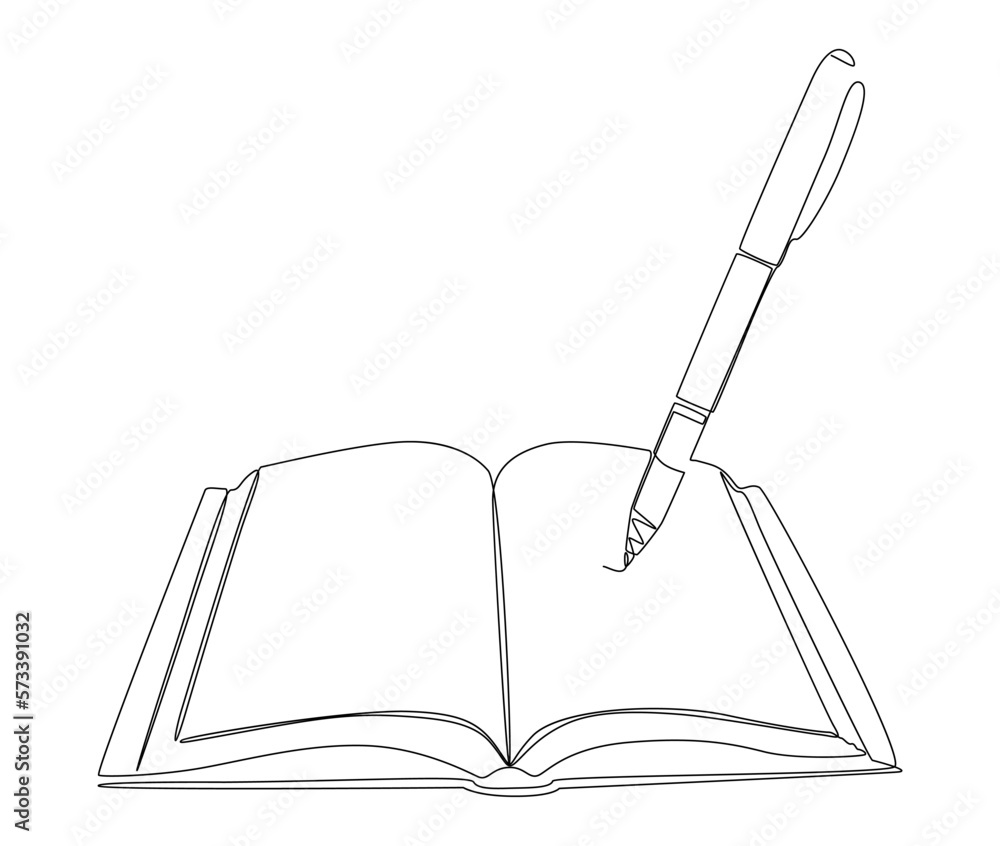 One continuous line of Book with a pencil, felt tip pen. Thin Line ...