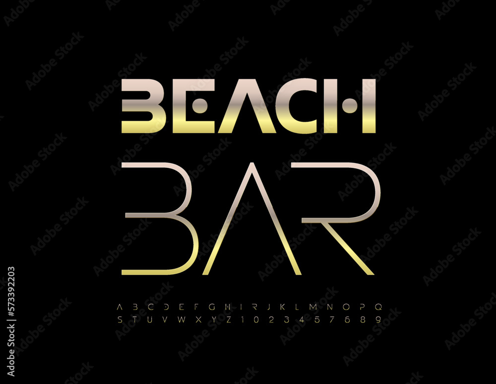 Vector premium Sign Beach Bar. Slim Golden Font. Modern Alphabet ...
