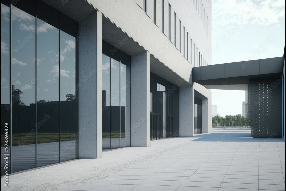 Modern architecture exterior of public hall entrance in urban building ...