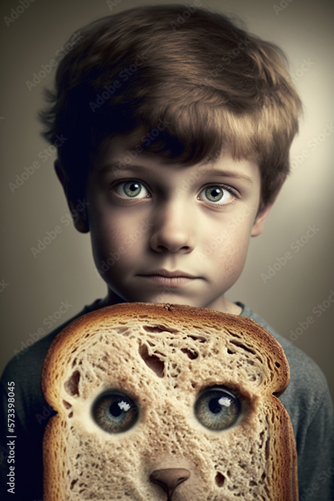 boy with your cat bread, Ai, illustration of a boy with a cat-faced bun ...