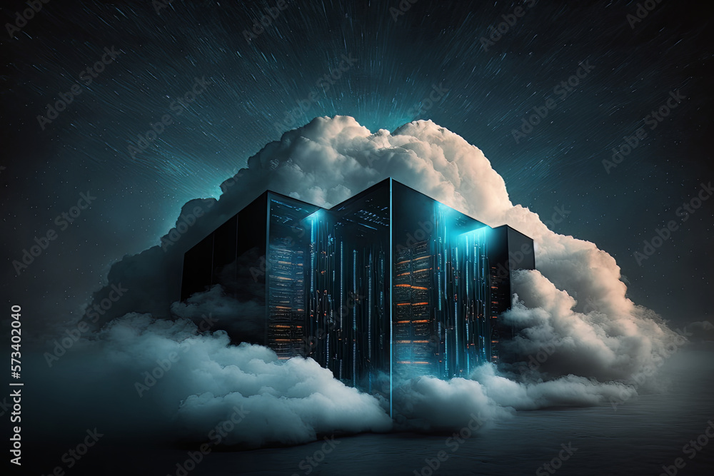 collection of servers surrounded by a beautiful, serene sky filled with ...