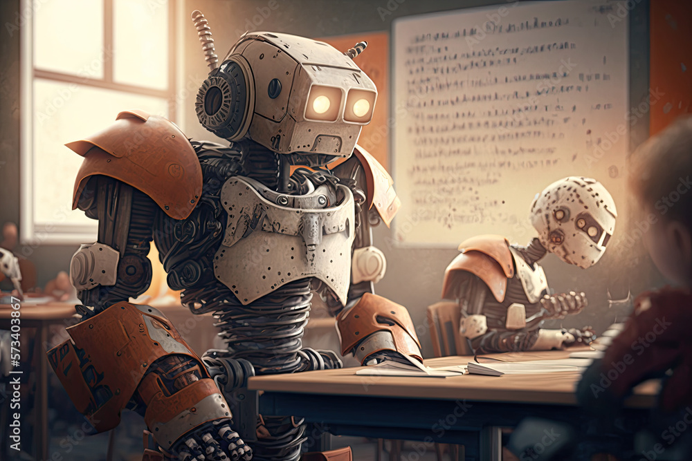 Robot professor, lecturer, helper, tutor to teach in a classroom, doing ...