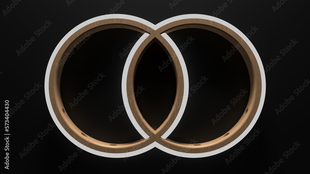 Circular lights mounted on circular wooden frame. round lights isolated ...
