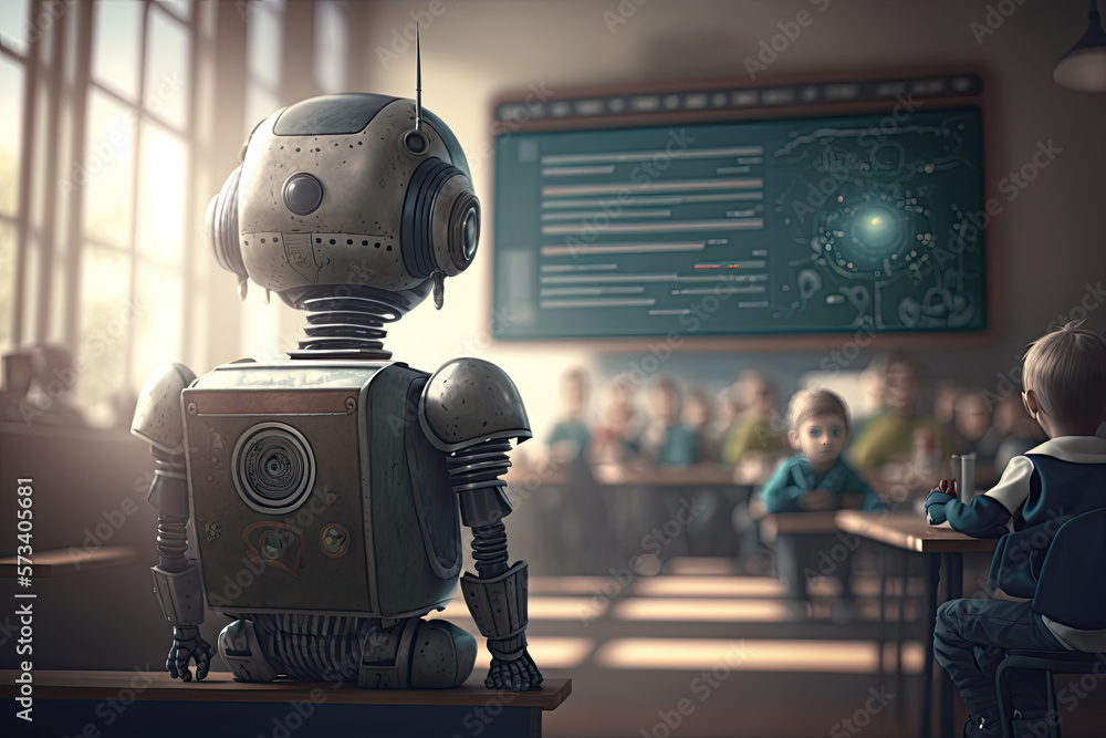 Robot professor, lecturer, helper, tutor to teach in a classroom, doing ...
