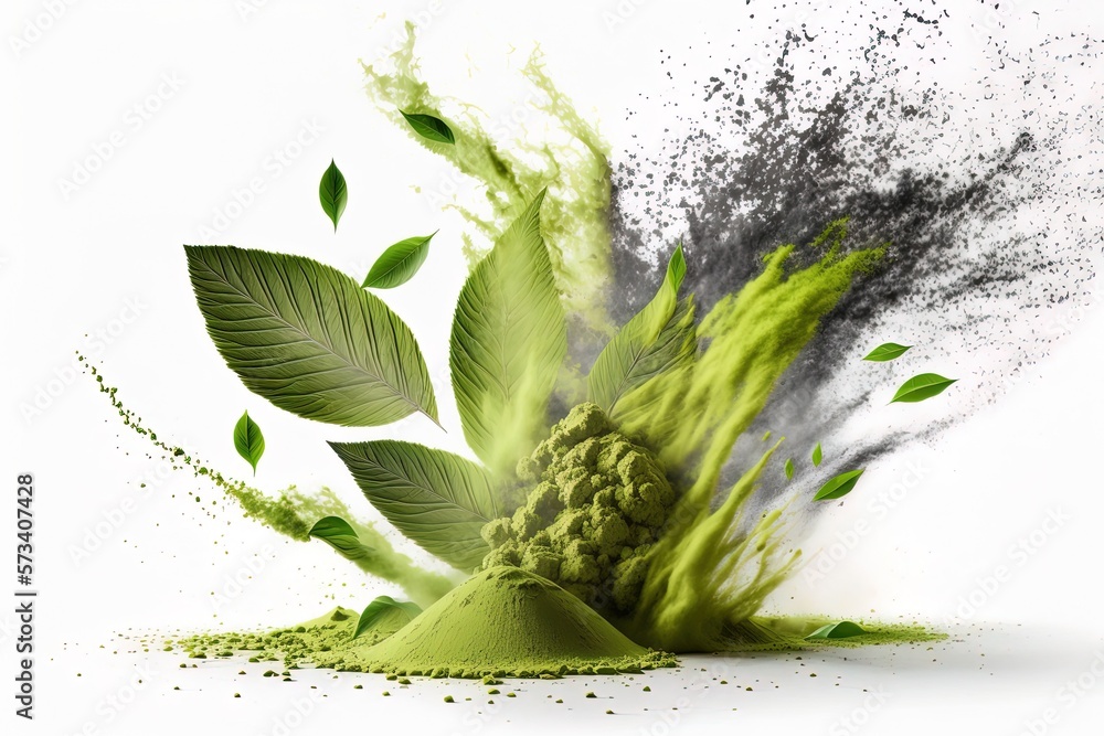 Generative AI powder flavored explosion white background with kratom ...