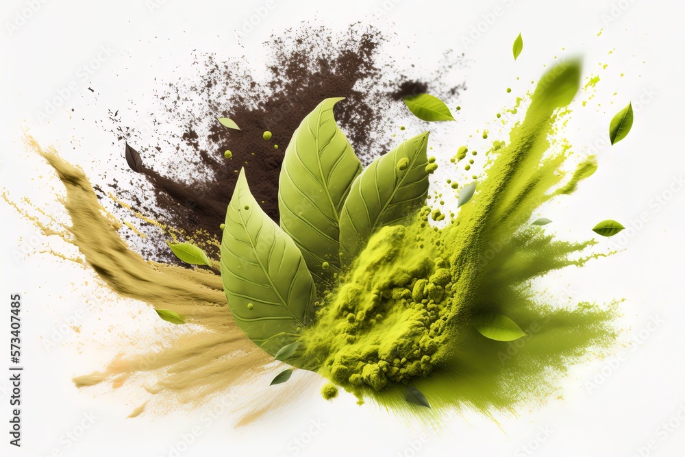 Generative AI powder flavored explosion white background with kratom ...
