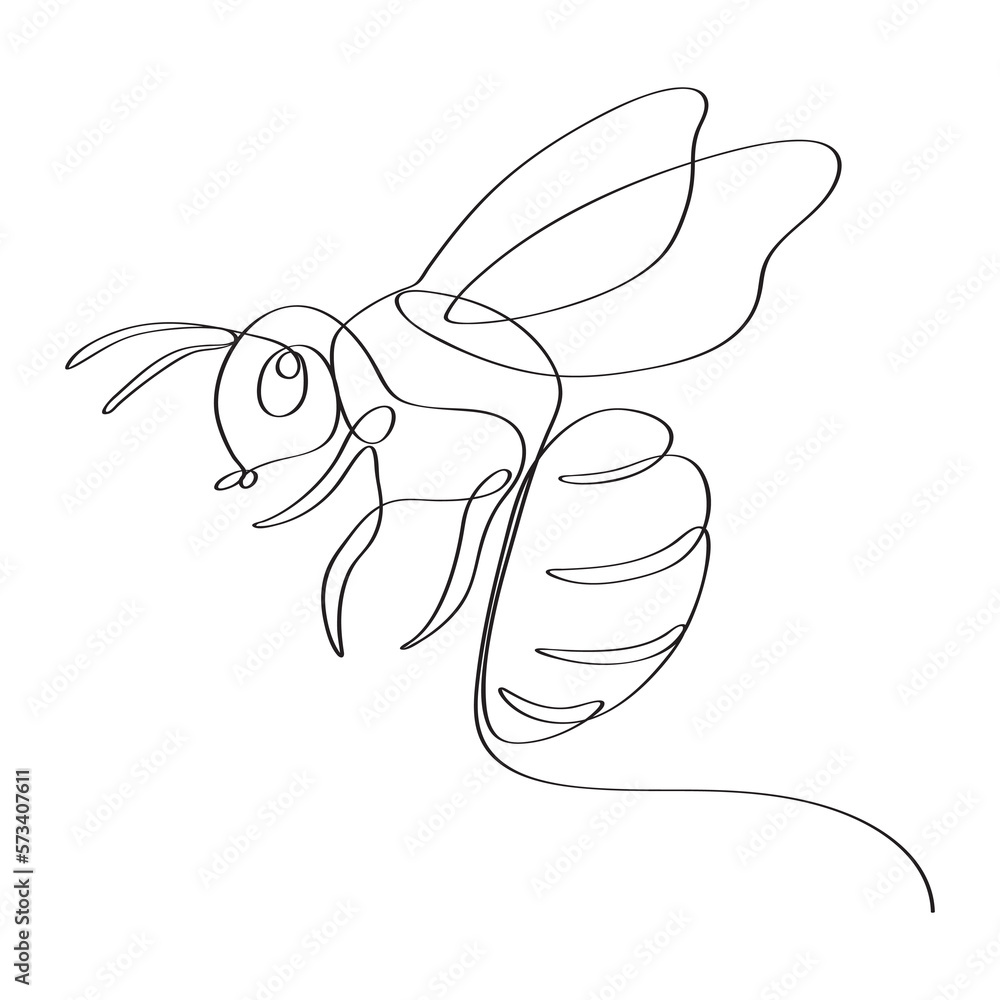 Hand-drawn honey bee continues line art drawing vector illustration ...