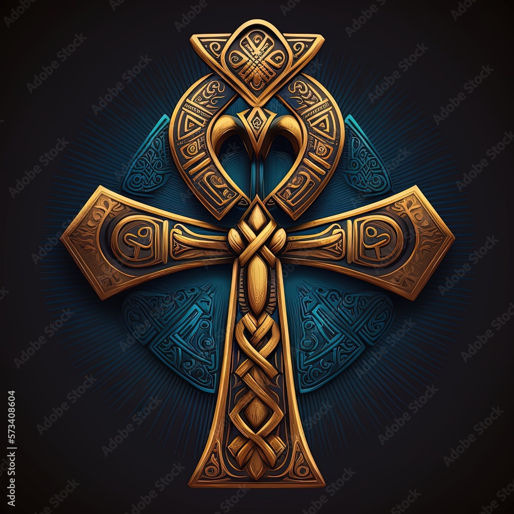 Ancient golden ankh symbol isolated on dark background. Illustration of ...