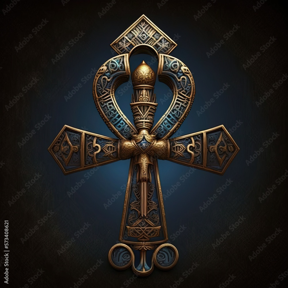 Ancient golden ankh symbol isolated on dark background. Illustration of ...