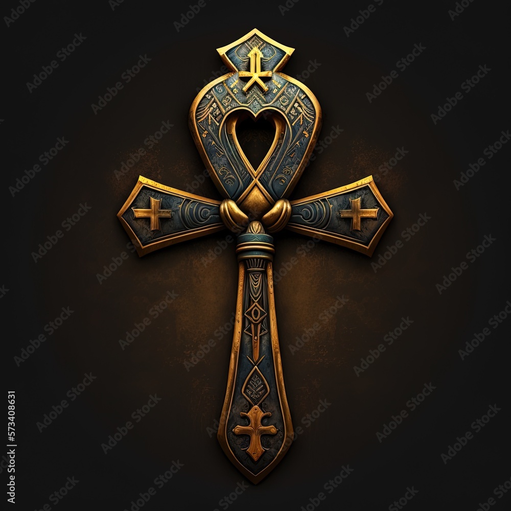 Ancient golden ankh symbol isolated on dark background. Illustration of ...