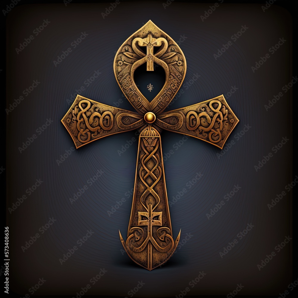 Ancient golden ankh symbol isolated on dark background. Illustration of ...