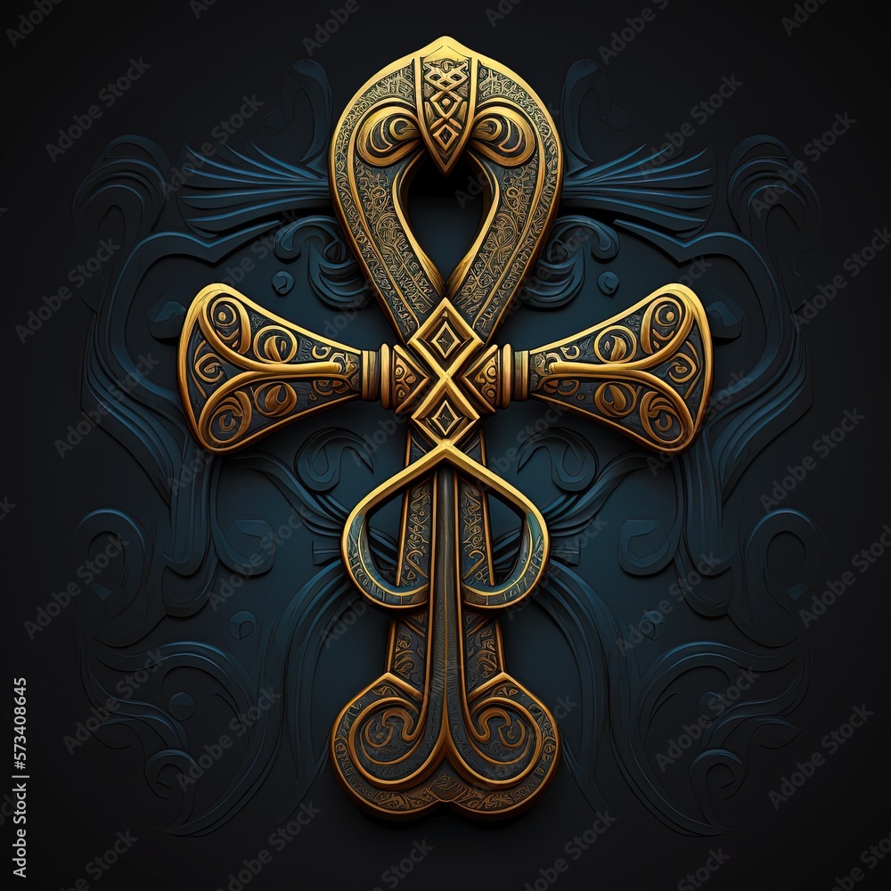 Ancient golden ankh symbol isolated on dark background. Illustration of ...
