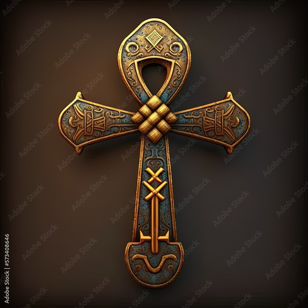 Ancient golden ankh symbol isolated on dark background. Illustration of ...