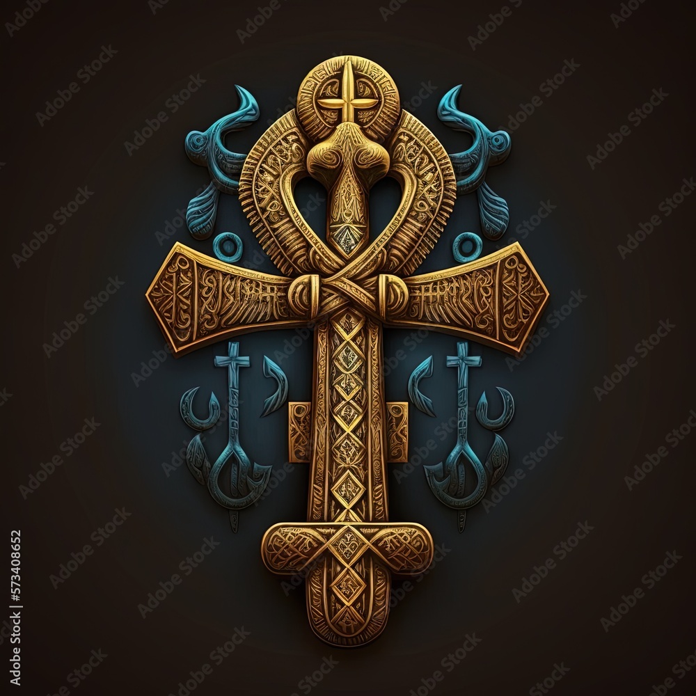 Ancient golden ankh symbol isolated on dark background. Illustration of ...