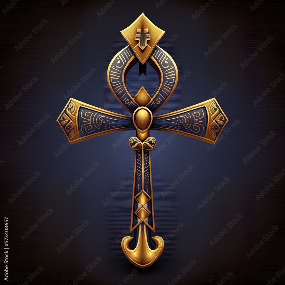 Ancient Golden Ankh Symbol Isolated On Dark Background Illustration Of