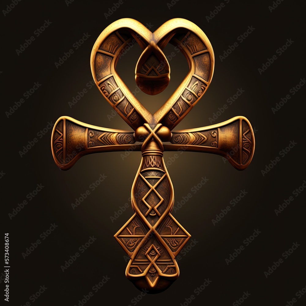 Ancient golden ankh symbol isolated on dark background. Illustration of ...