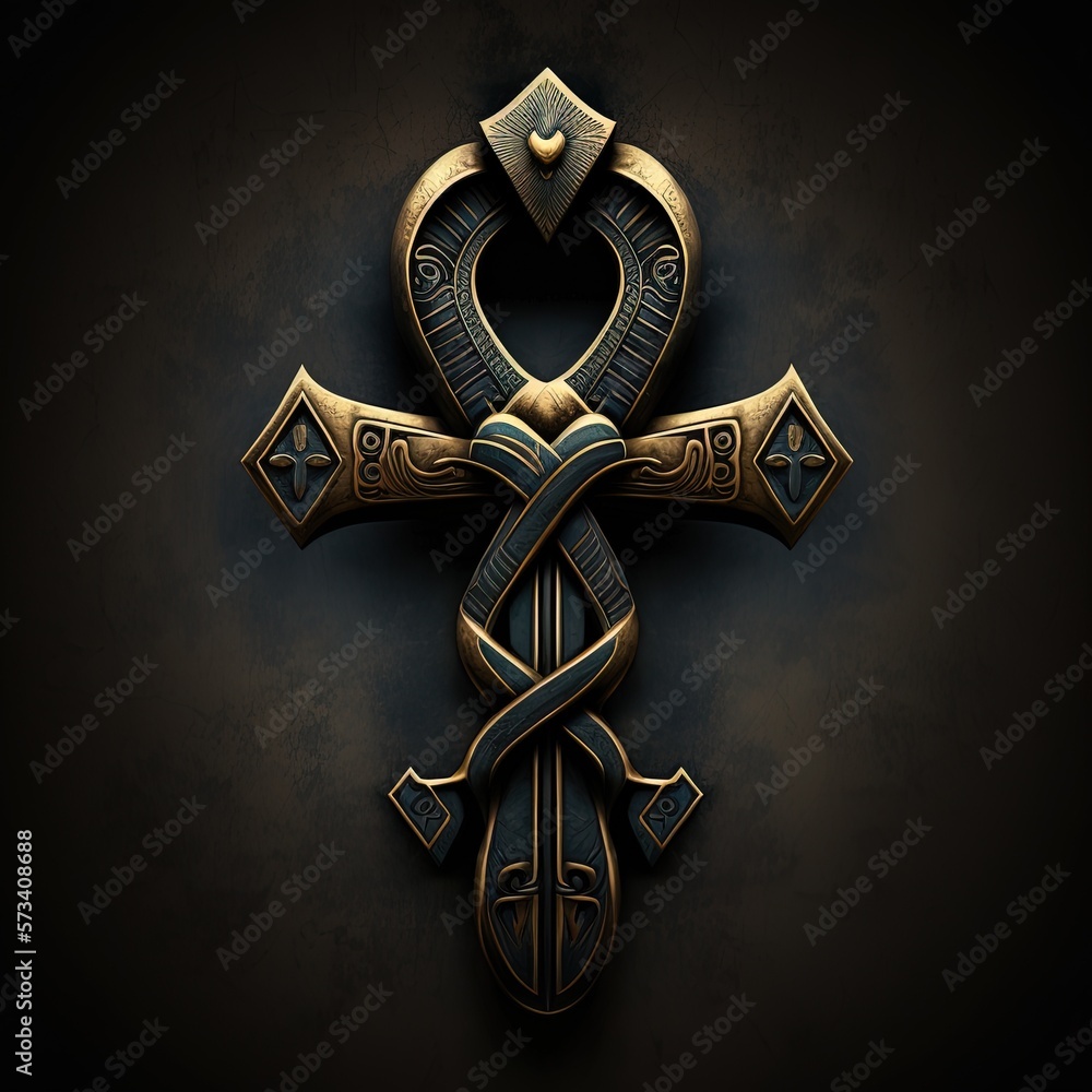 Ancient golden ankh symbol isolated on dark background. Illustration of ...