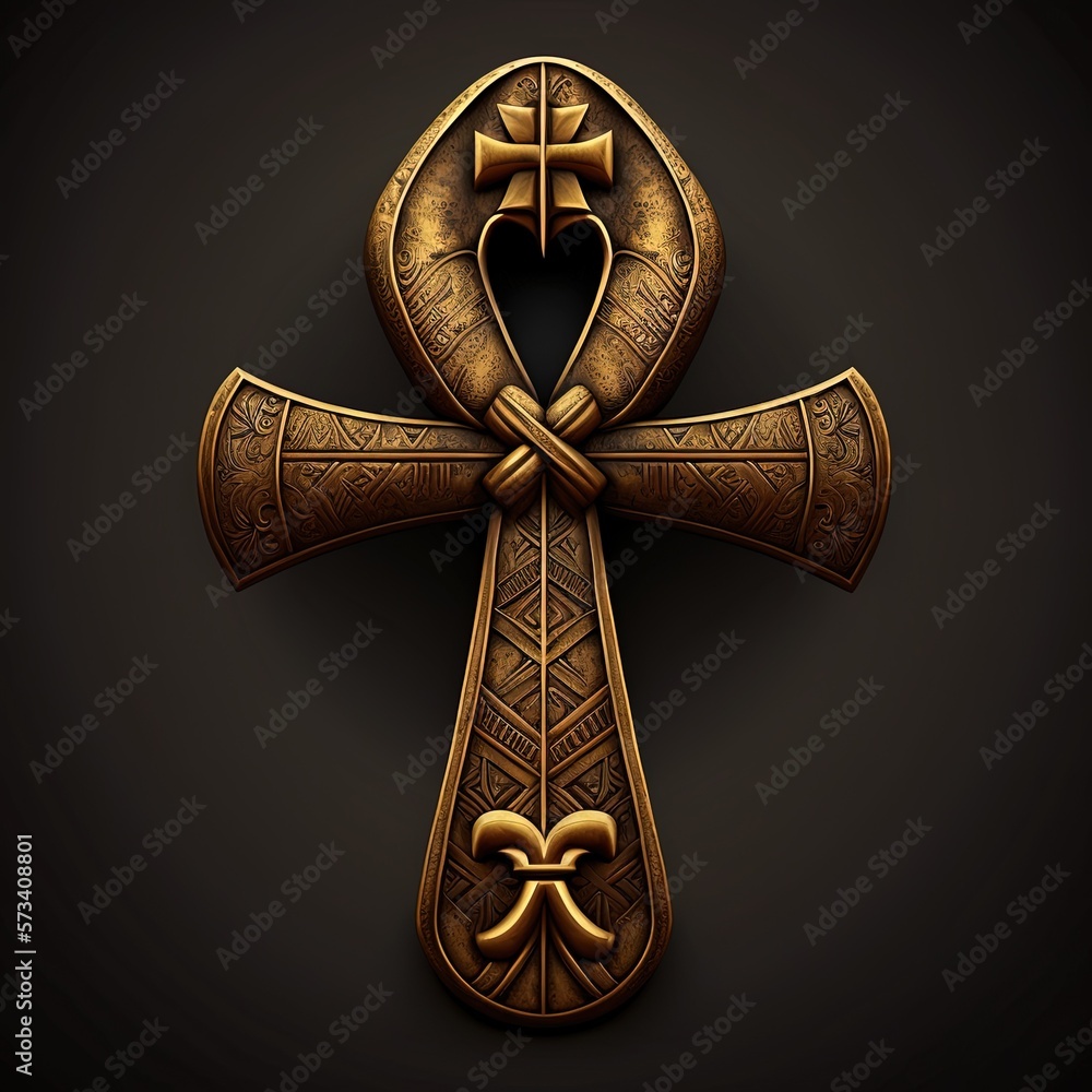 Ancient Golden Ankh Symbol Isolated On Dark Background Illustration Of