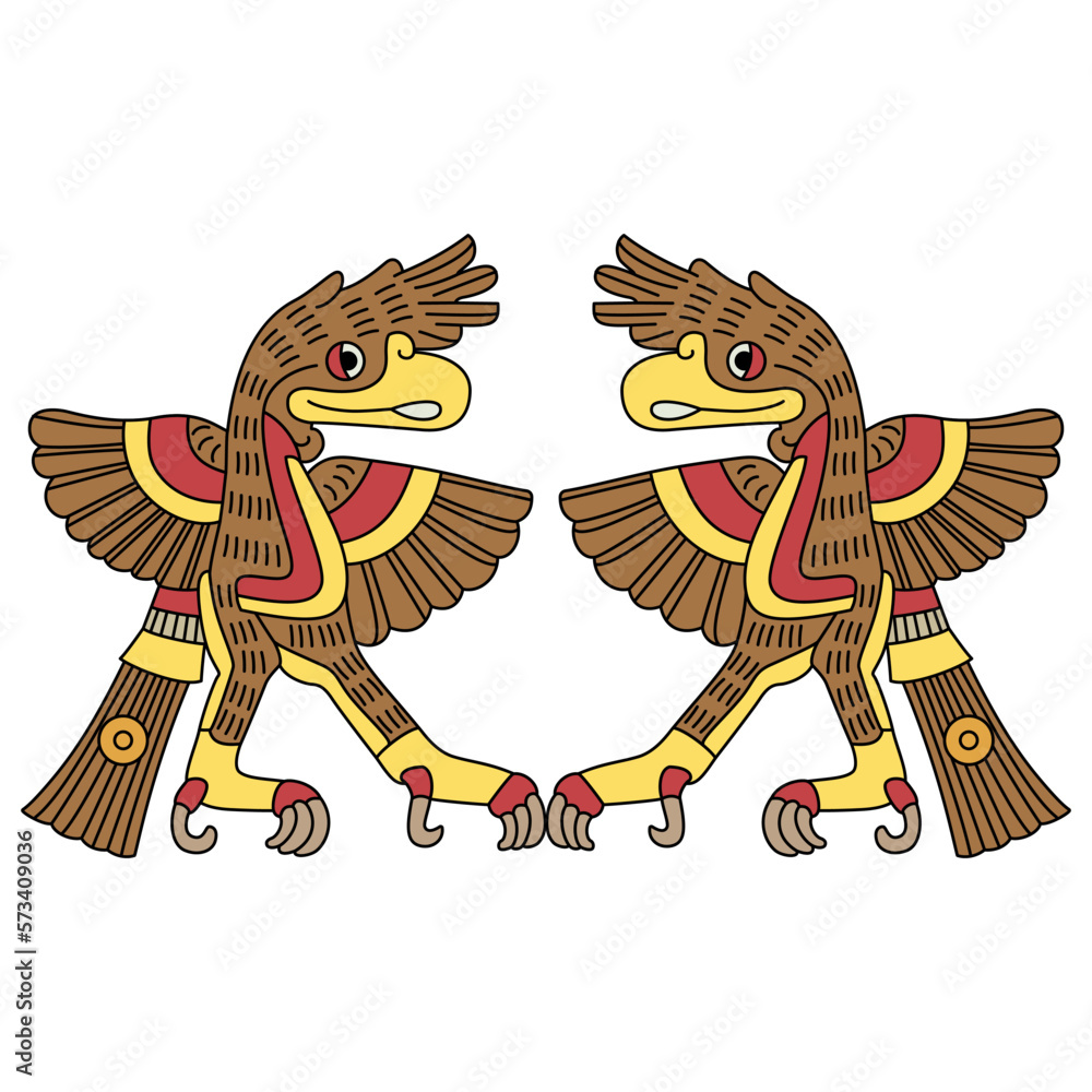 Vetor de Symmetrical animal design with two standing or dancing eagle ...