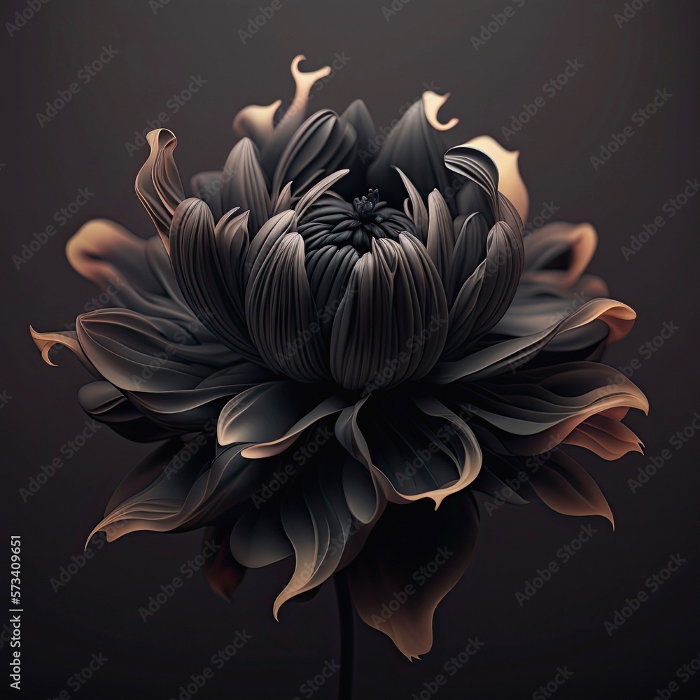 Beautiful black flower. Dark gothic illustration in black tones. Stock ...