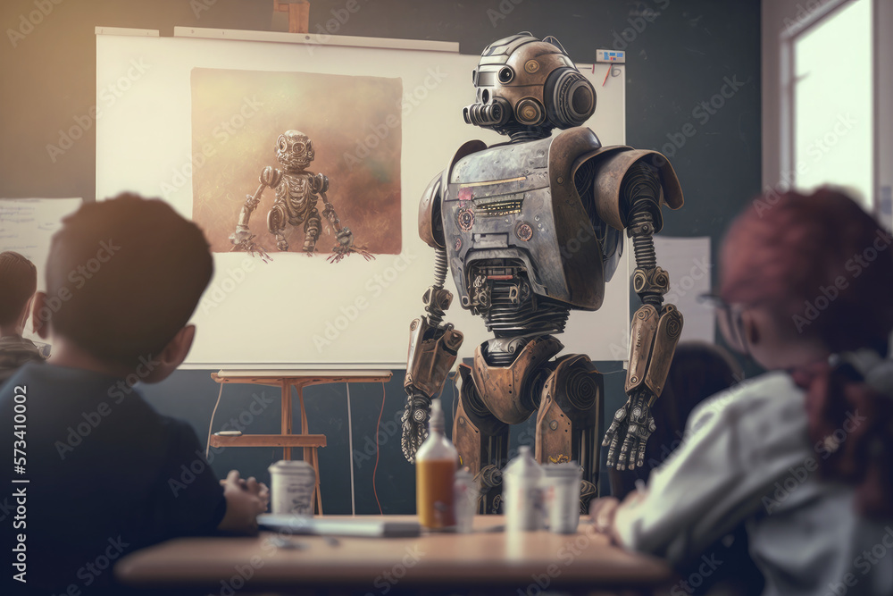Robot professor, lecturer, helper, tutor to teach in a classroom, doing ...