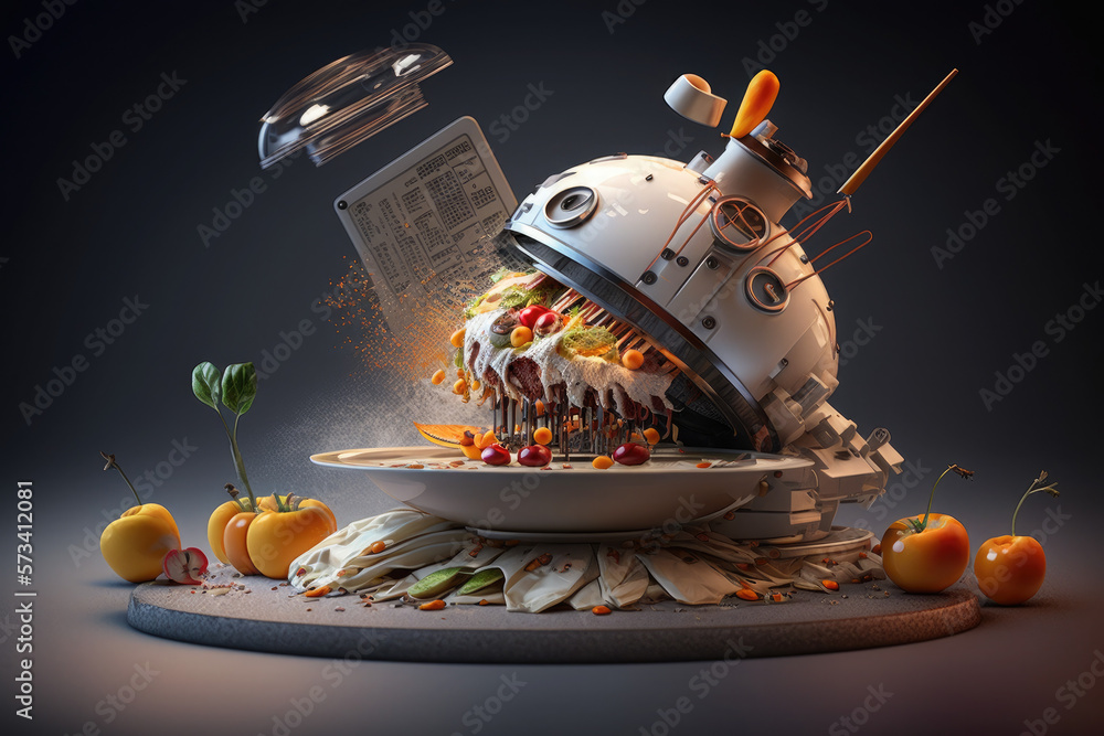 Retro robot, cyborg, android, chef, food prep, cook, server, waiter ...