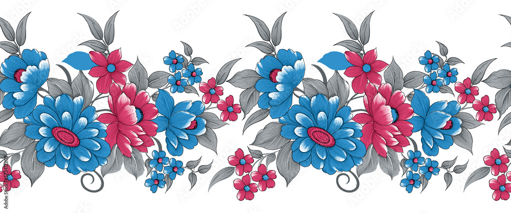 Seamless textile floral border design Stock Illustration | Adobe Stock