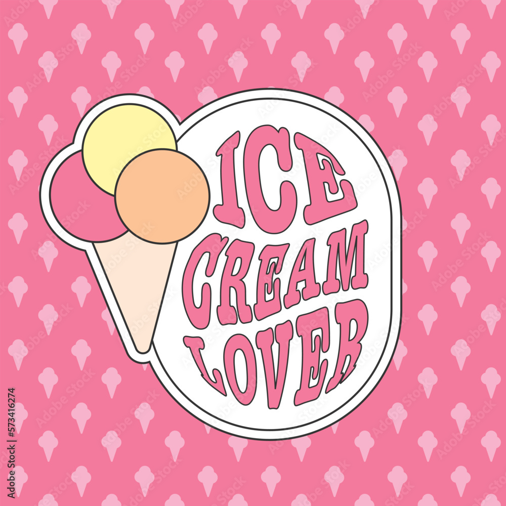 Ice cream lover quote and vector clipart set. Vaffle cone with three ...