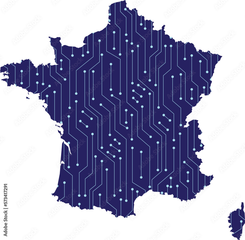 Map of France, network line,dot and structure on dark background with ...