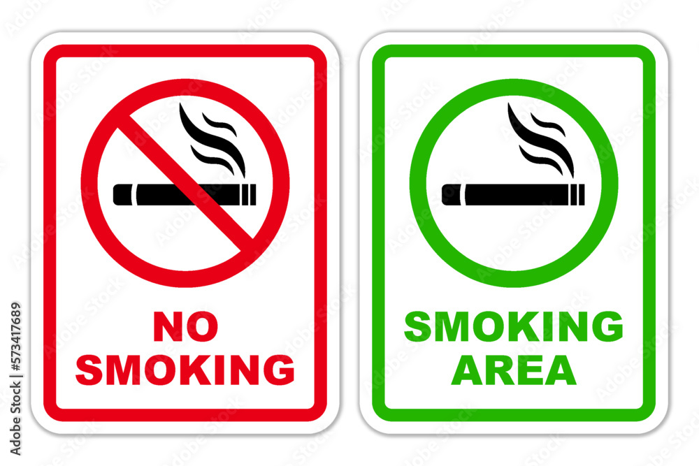 no smoking and smoking area forbidden sign red stop symbol set ban ...