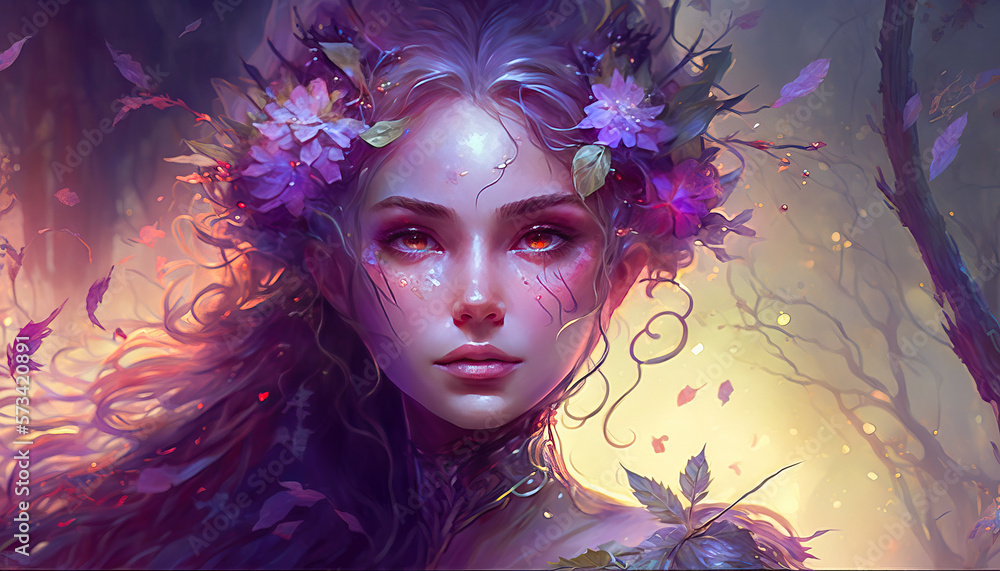 Beautiful dryad goddess in forest. Forest nymph, fairy from fairyland ...