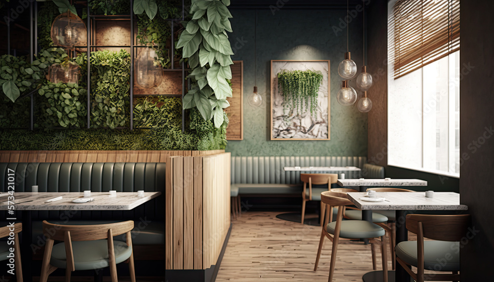 Organic Elegance: A Painting of a Modern Restaurant with an Earthy ...