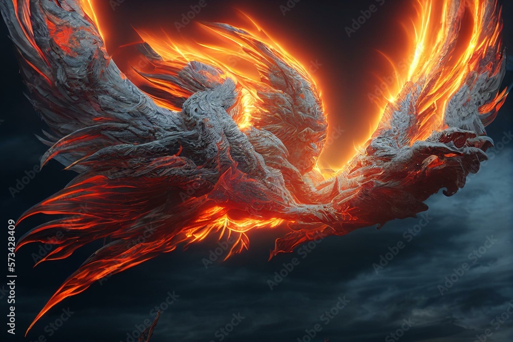 Demon bursting forth from hell with wings. Dark force, a firey mood, an ...
