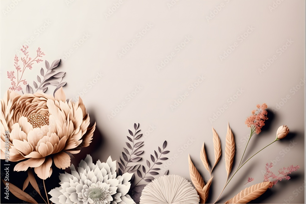 Tan color floral card frame design with flowers and leaves in the ...