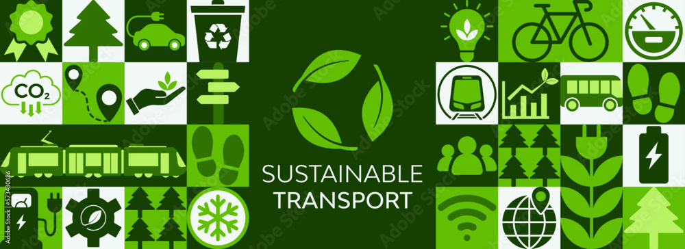 New mobility / sustainable transportation vector. E-mobility, urban ...
