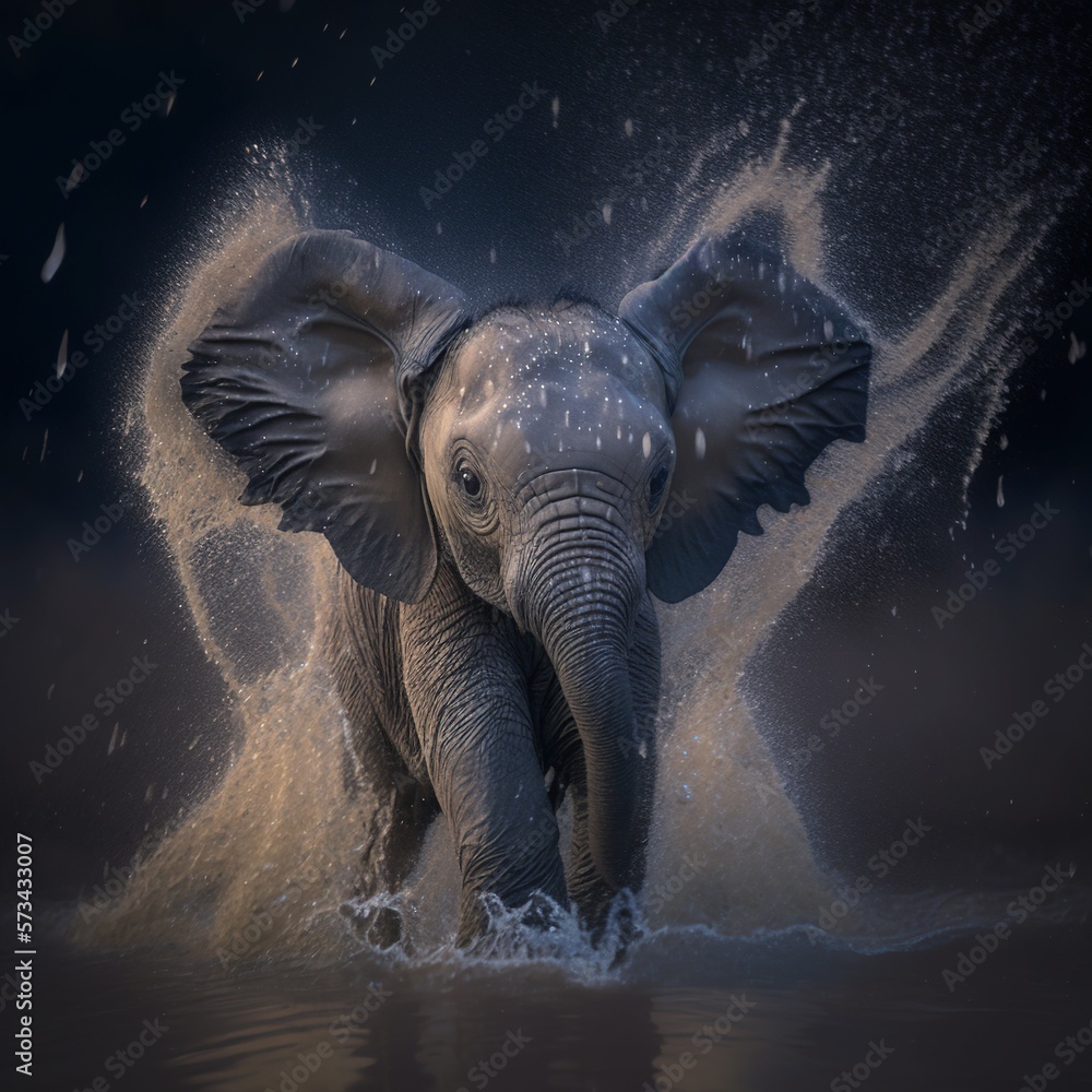 One Delightful Wet Baby Elephant Violently Shakes Herself, Water ...