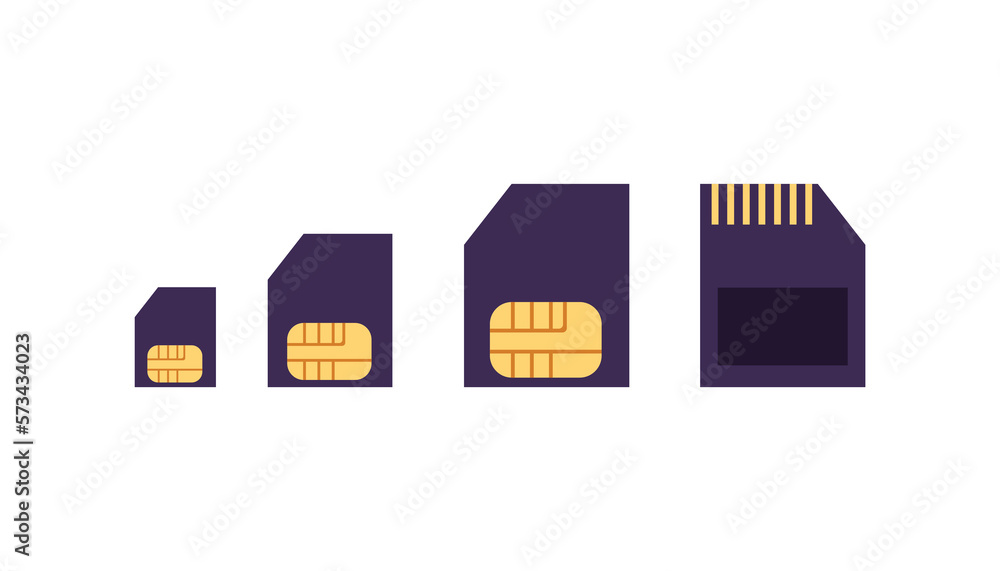 Set of various sim cards, cartoon flat vector illustration isolated on ...