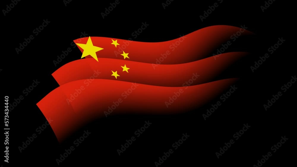 China flag animated stylized watercolor. Waving chinese flag color ...