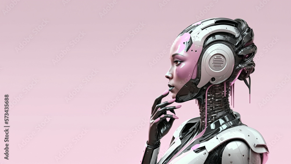 Mechanic head of human female robot with artificial intelligence. Stock ...