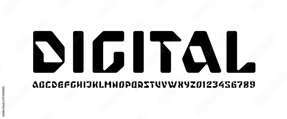 Abstract hi tech techno alphabet font, letters and numbers, vector ...