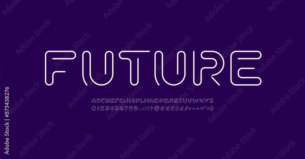 Digital style alphabet, font from thin line, letters and numbers made ...