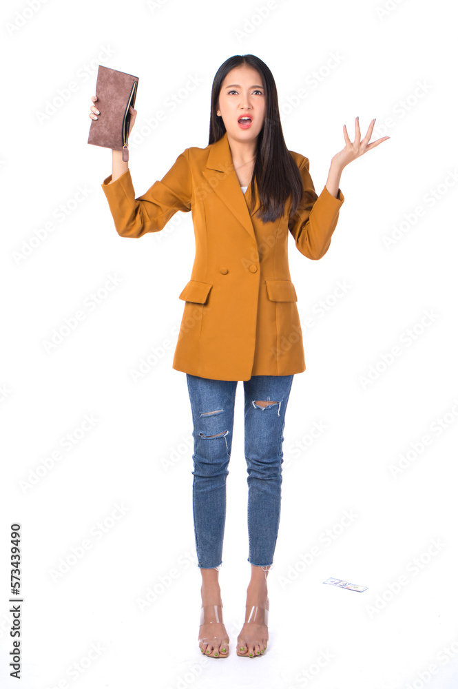 asian woman no money in wallet ,unemployed Asian girl opening empty ...