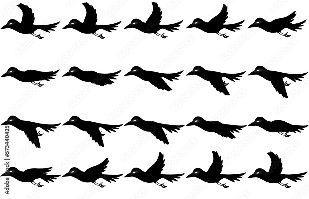 Flying crow dark with glowing eyes.Animated black flying crow.Sprite ...