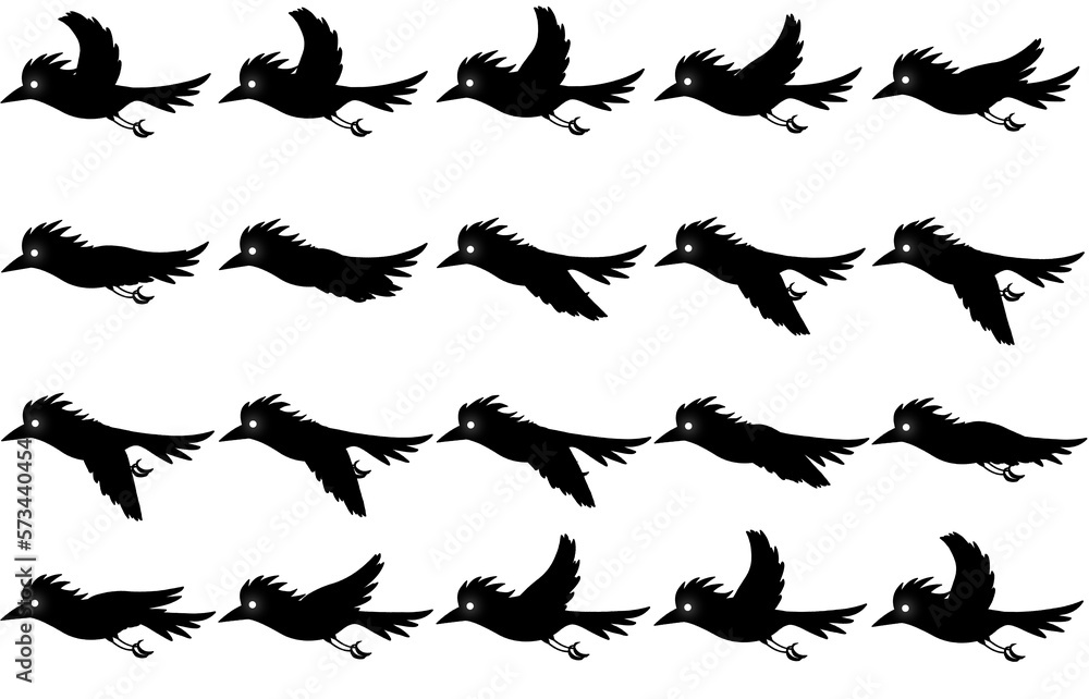 Flying crow dark with glowing eyes.Animated black flying crow.Sprite ...
