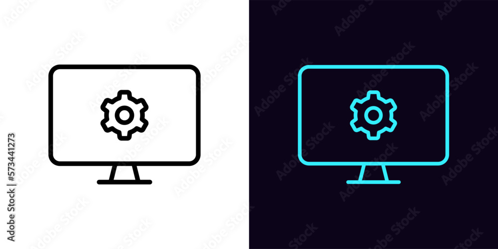 Outline pc monitor icon, with editable stroke. Monitor screen frame ...