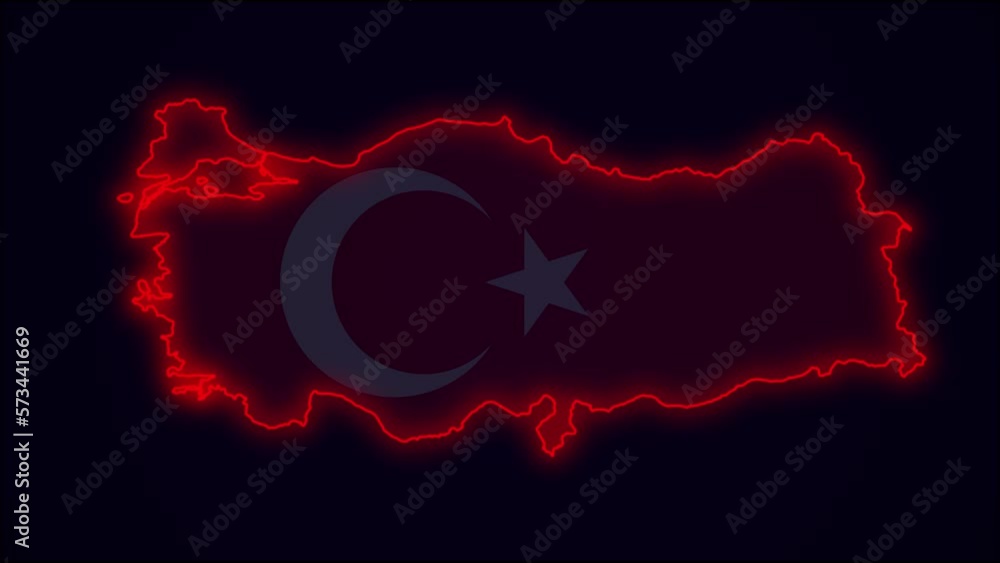 Turkey Map Outline Country Border on dark blue. Neon Lights colorful ...