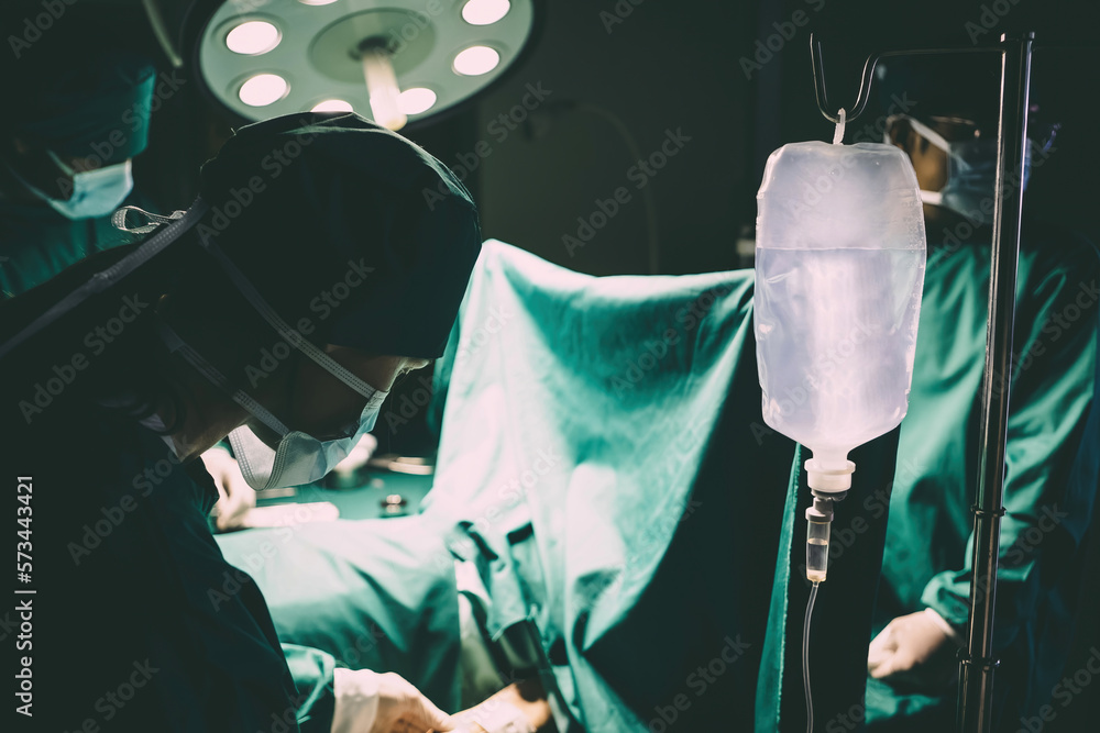 surgeon putting medical tape tube patient for infusion operation ...