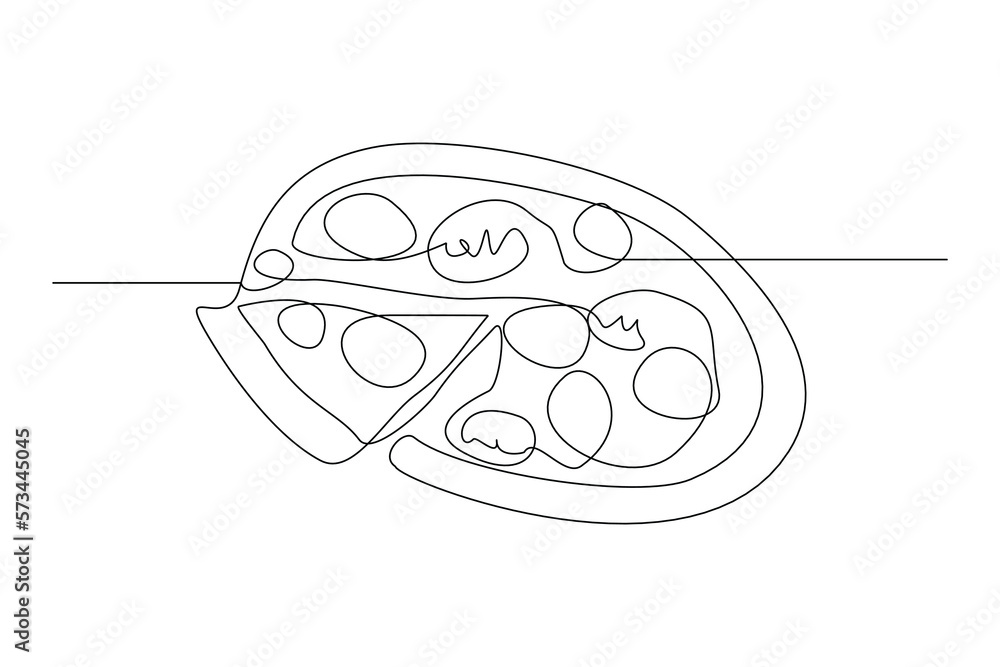 Continuous single one line drawing art of delicious whole cheese pizza ...