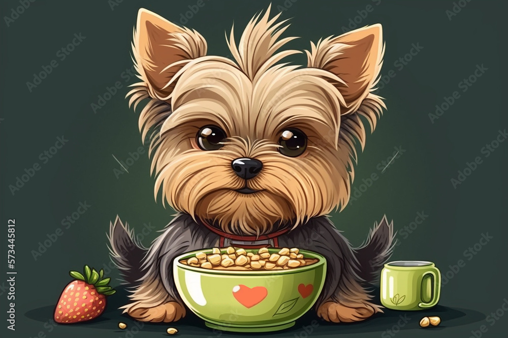 Cute yorkshire terrier anime eats plays runs and smiles. generative ai ...